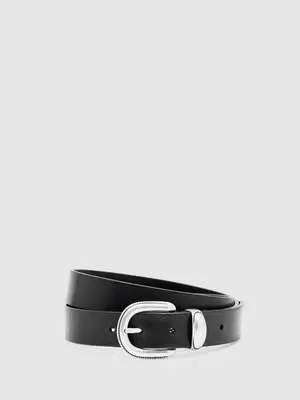 REISS Leather Western Belt - Black
