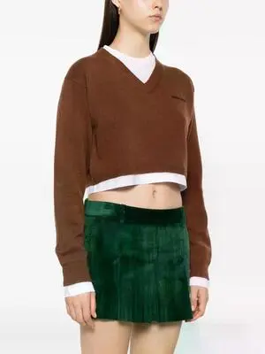 Miu Miu Cropped Cashmere V-neck Sweater - Brown