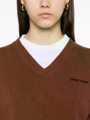 Miu Miu Cropped Cashmere V-neck Sweater - Brown