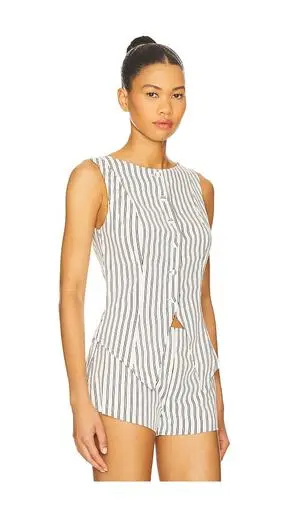 ALL THE WAYS Alerie Button Front Top - White & Black Stripe