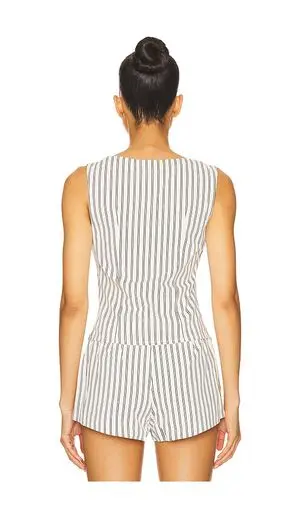 ALL THE WAYS Alerie Button Front Top - White & Black Stripe