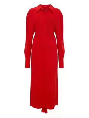 Victoria Beckham Long-sleeve Polo-collar Midi Dress - Red