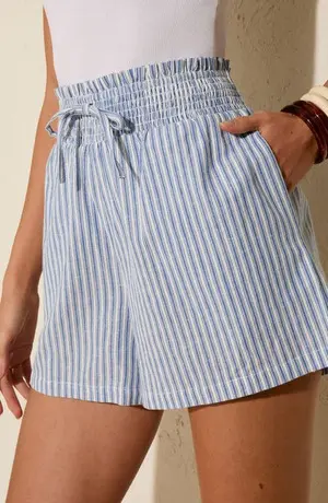 FRIENDS LIKE THESE Stripe Cotton & Linen Shorts