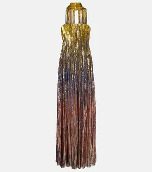 Elie Saab Sequined Strapless Gown With Scarf Detail