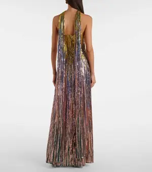 Elie Saab Sequined Strapless Gown With Scarf Detail