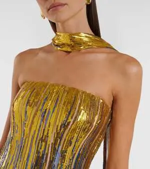 Elie Saab Sequined Strapless Gown With Scarf Detail