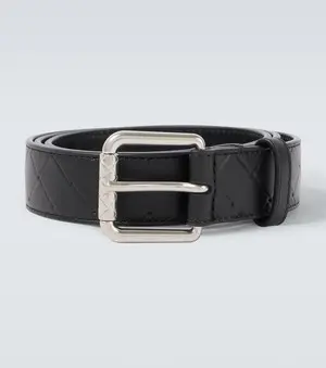 Bottega Veneta Intrecciato Stamp 35mm Leather Belt - Black