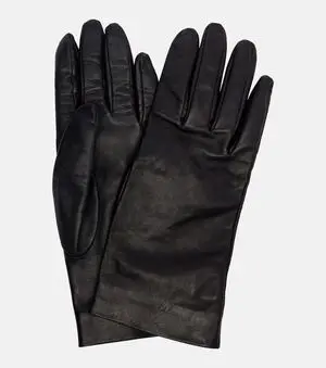 Saint Laurent Cassandre Leather Gloves - Black