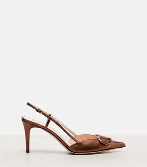 Valentino Garavani Vlogo Signature Leather Slingback Pumps - Brown