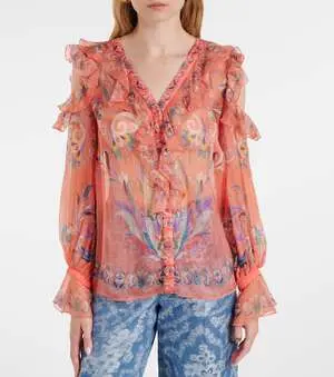 Etro Printed Ruffled Silk Blouse