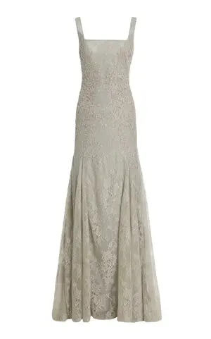 Costarellos Elysia Beaded Lace Gown - Grey