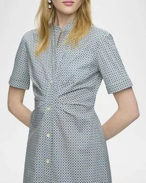 CALLAS MILANO Pleated Geometric-print Midi Shirtdress - Blupat