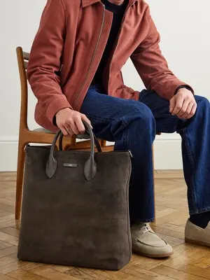 Mr P. Full Grain Leather-trimmed Suede Tote