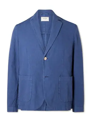 Folk Unstructured Garment-dyed Linen And Cotton-blend Blazer - Blue