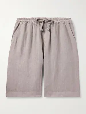 Fedeli Vico Straight-leg Linen Shorts - Brown
