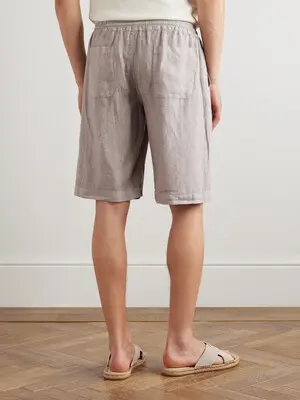 Fedeli Vico Straight-leg Linen Shorts - Brown