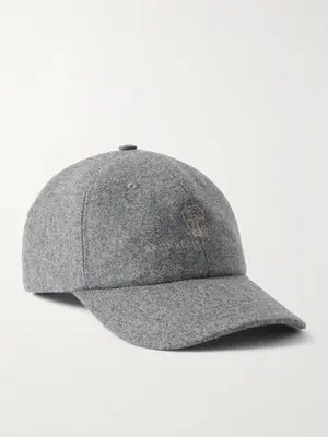 Brunello Cucinelli Logo-embroidered Wool-flannel Baseball Cap - Gray