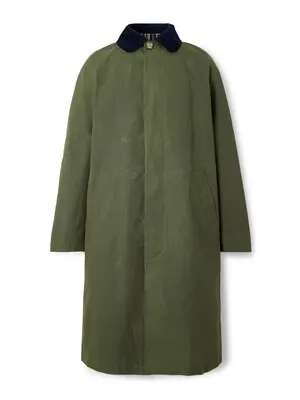 A.p.c. Gaspard Oversized Corduroy-trimmed Coated Cotton-canvas Coat - Green