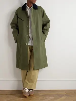 A.p.c. Gaspard Oversized Corduroy-trimmed Coated Cotton-canvas Coat - Green