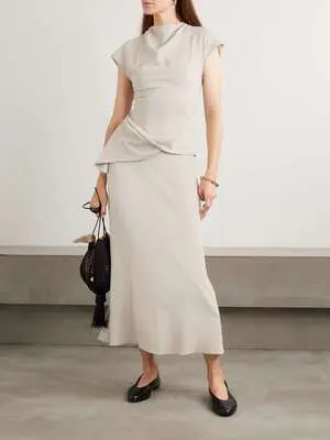 Tove Clem Draped Crepe Maxi Dress - Light Gray
