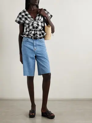 Sea Gingham Cotton-poplin Peplum Top - Multi