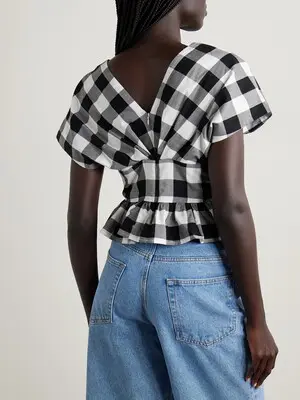 Sea Gingham Cotton-poplin Peplum Top - Multi