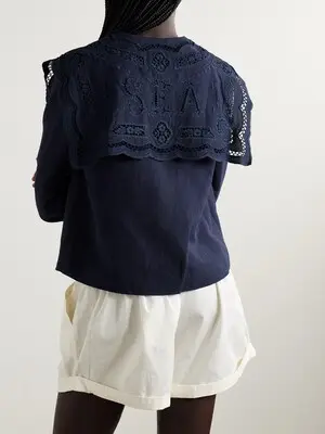 Sea Marie Broderie Anglaise Cotton And Linen-blend Jacket - Blue