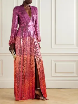 Jenny Packham Sequined Jersey Wrap Gown