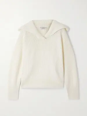 Brunello Cucinelli Ribbed Wool, Cashmere, And Silk-blend Sweater - Neutrals