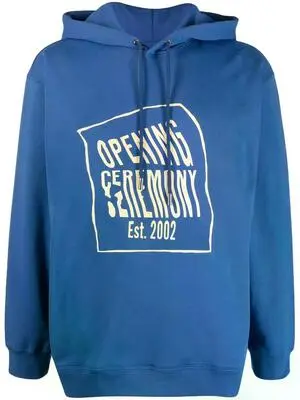 Opening Ceremony Warped-logo Cotton Hoodie - Blue