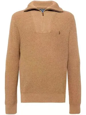 Polo Ralph Lauren Polo Pony-embroidered Waffle-knit Jumper - Brown