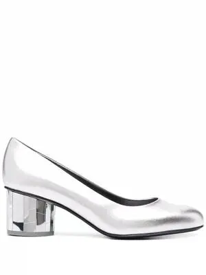 FERRAGAMO Farrah Leather Slip-on Pumps - Grey