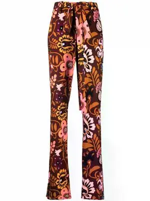La DoubleJ Floral Belted Flared Trousers