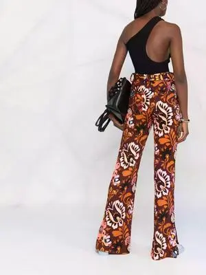 La DoubleJ Floral Belted Flared Trousers