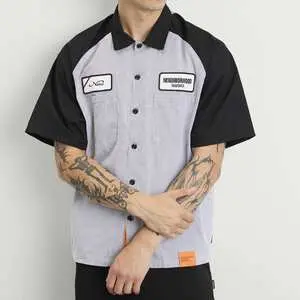 Neighborhood Classic Stripe Short Sleeve Work Shirt - Black