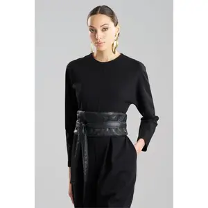 Natori Faux Leather Obi Belt - Black