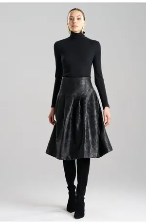 Natori Leticia Emb Pleated Faux Leather Skirt