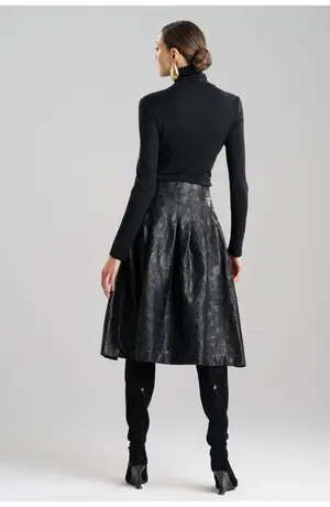 Natori Leticia Emb Pleated Faux Leather Skirt