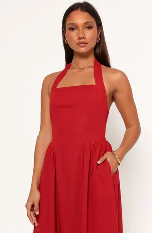 PETAL & PUP Linen Halter Midi Dress