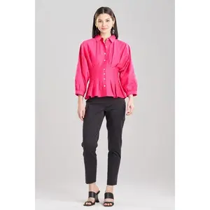 Natori Cotton Silk Slub Pleated Shirt