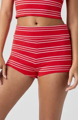 FLORENCE BY MILLS Shortie Ribbed Shorts - Poppy Red Strpe