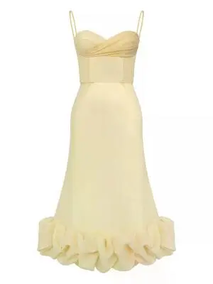 POST MERIDIEM Draped-bodice Flounced Bustier Dress - Yellow