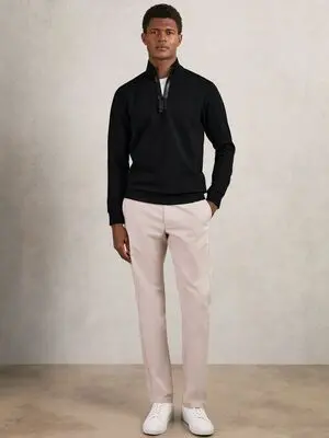 REISS Hale Interlock Half-zip Sweatshirt - Black