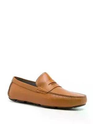 FERRAGAMO Leather Penny Driving Loafers - Brown
