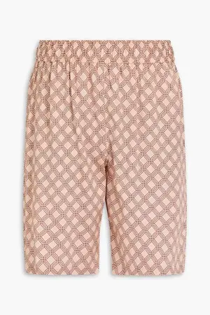 Frescobol Carioca Palma Printed Stretch-silk Drawstring Shorts - Blush