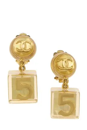 Chanel Acrylic 'cc' Dangle Earrings - Gold