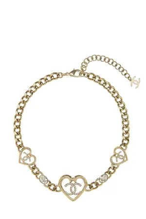 Chanel Tone Crystal 'cc' Heart Choker - Gold