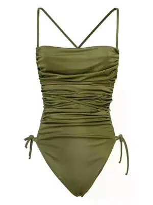 LA SEMAINE Ruched Cross-back Swimsuit - Green