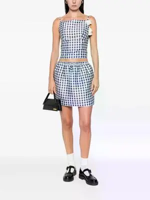 SELF-PORTRAIT Gingham Pleated Skirt