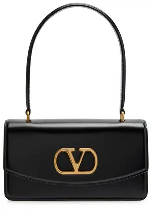 Valentino Garavani Vain Vlogo Leather Shoulder Bag - Black
